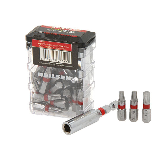 CT6027 - 25pc Impact Screwdriver Bit Box 25mm T20 T25 T30 — Neilsen Tools