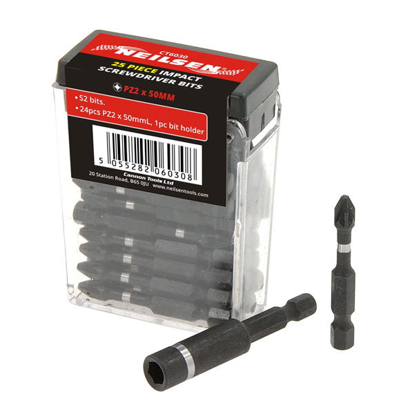 CT6030 - 25pc 50mm Impact Screwdriver Bit Box PZ2 — Neilsen Tools