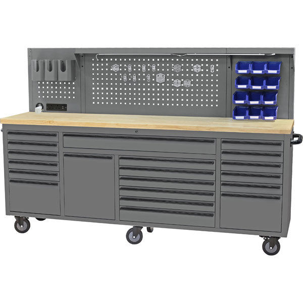 CT6943 - 84'' 20 Drawer Mobile Workbench with Wooden Worktop & Back Bo ...